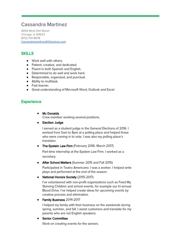 Cassandra Martinez Resume | PDF