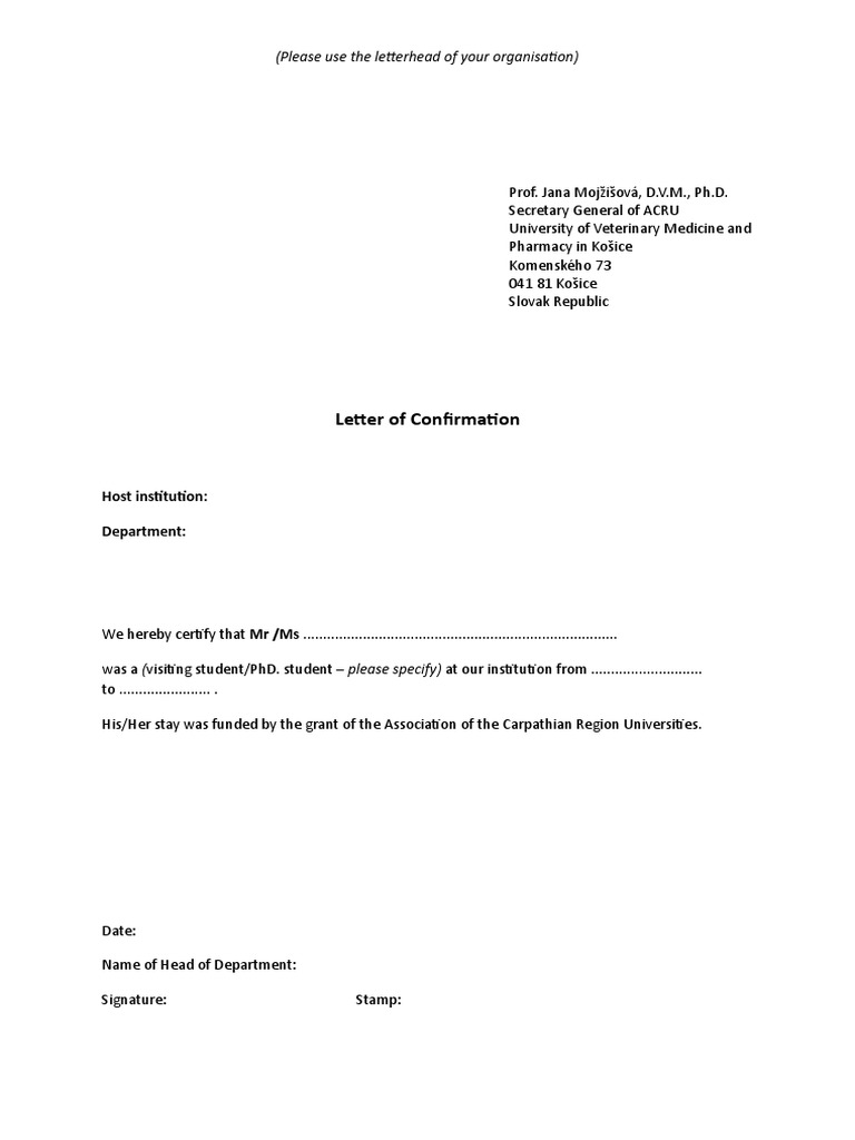 Letter of Confirmation Sample | PDF