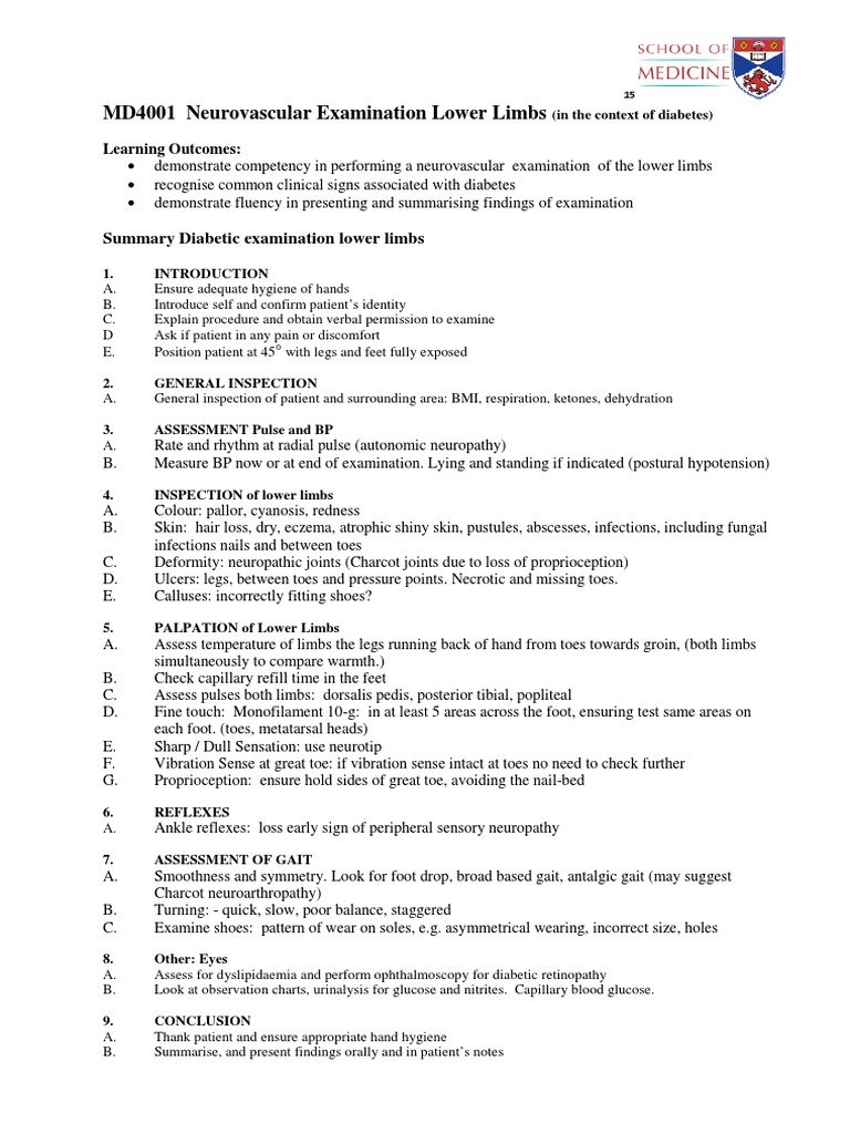 Neurovascular Assessment Of Lower Limbs Pdf Peripheral Neuropathy