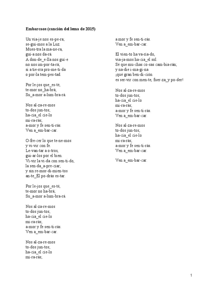 Embark Lyric Sheet Spanish | PDF