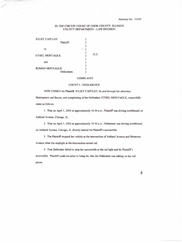 Sample Negligence Complaint | PDF | Duty Of Care | Negligence