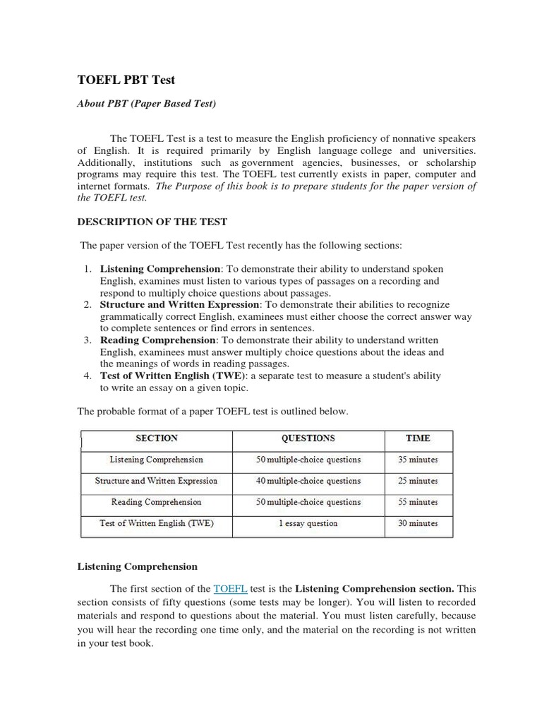 Toefl PBT Test | PDF | Test Of English As A Foreign Language | Reading ...