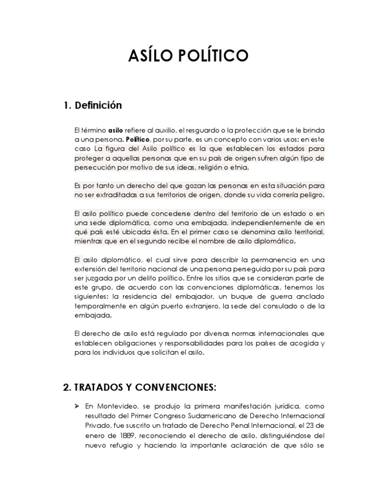 Definición y Tratados de Asilo Político | PDF | Solicitante de asilo ...