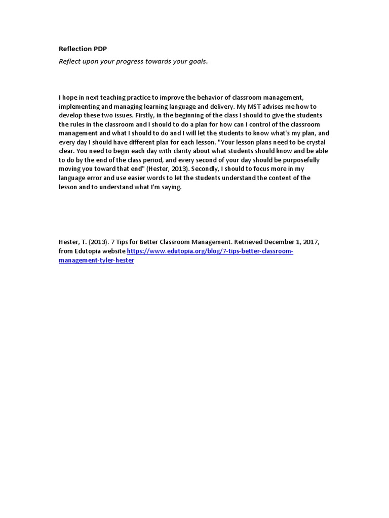 Reflection PDP Professional | PDF | Classroom Management | Classroom