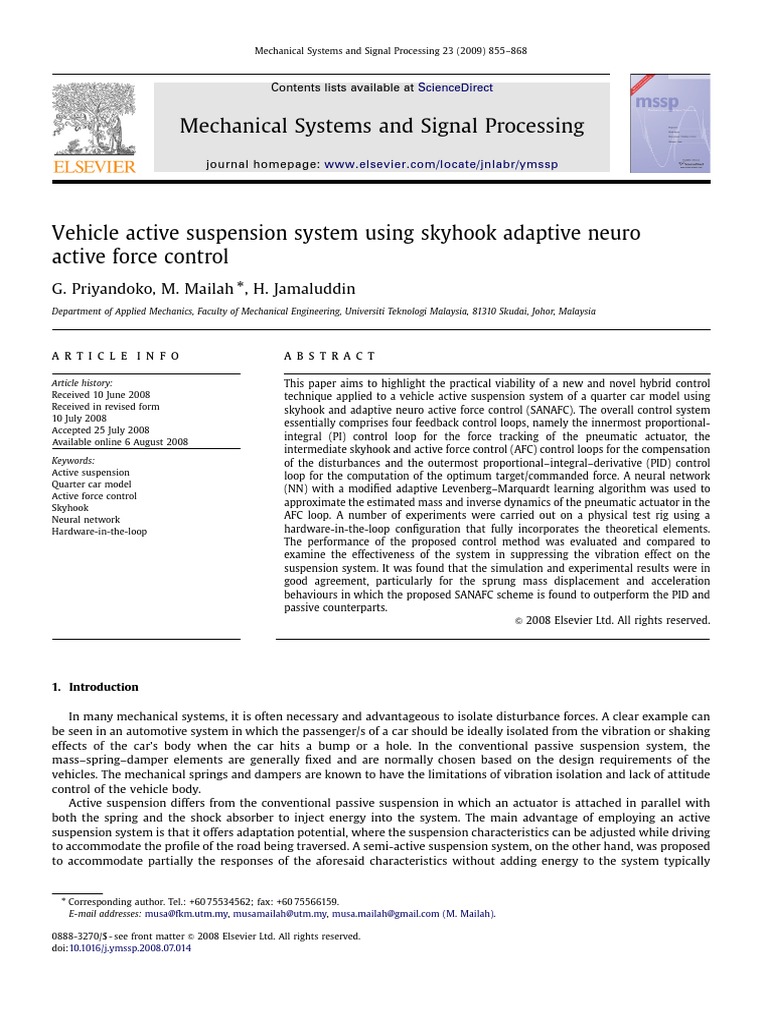 Active Suspension Using Skyhook | PDF | Suspension (Vehicle) | Control ...