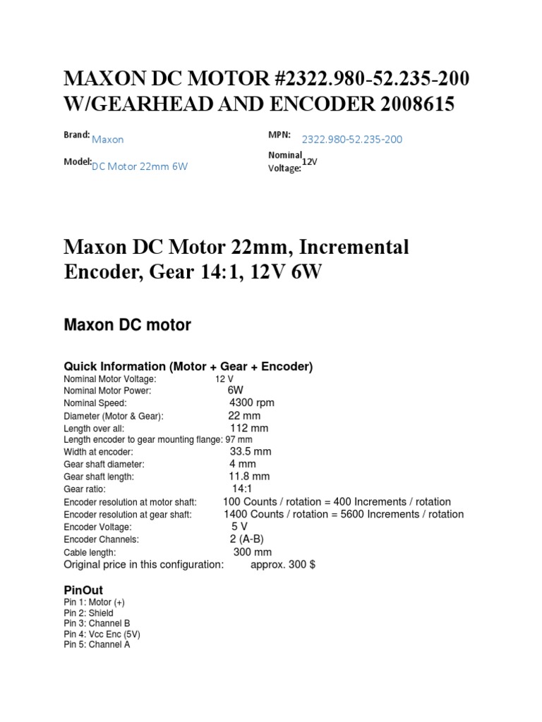 Maxon DC Motor 22mm | PDF | Rotation Around A Fixed Axis | Gear