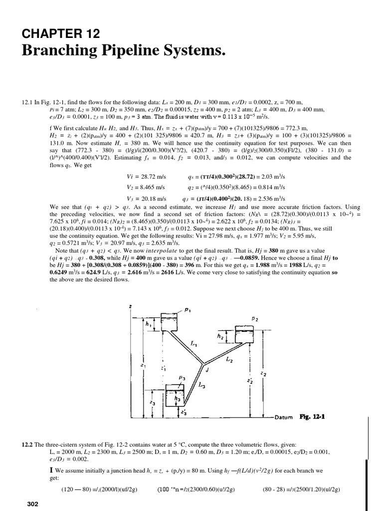 Chapter 12 Branching Pipeline Systems | PDF | Reynolds Number | Hydraulics