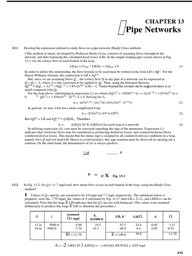 Chapter 13 Pipe Networks | PDF | Civil Engineering | Dynamics (Mechanics)