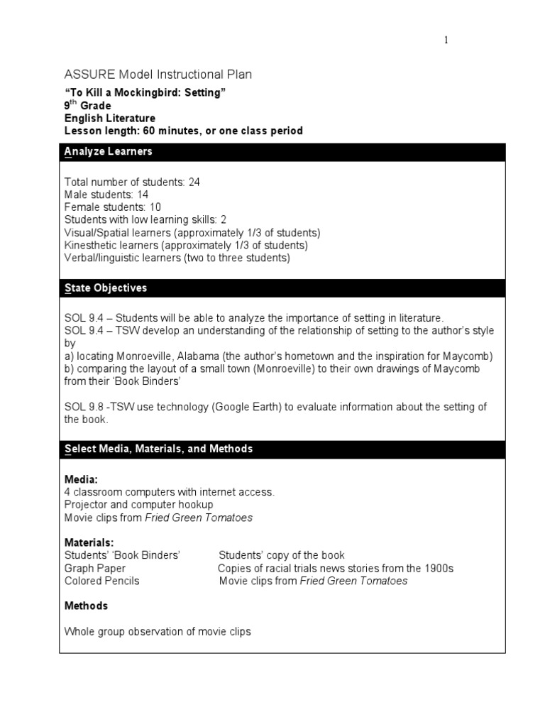 Assure Model Instructional Plan | PDF | Classroom | Books