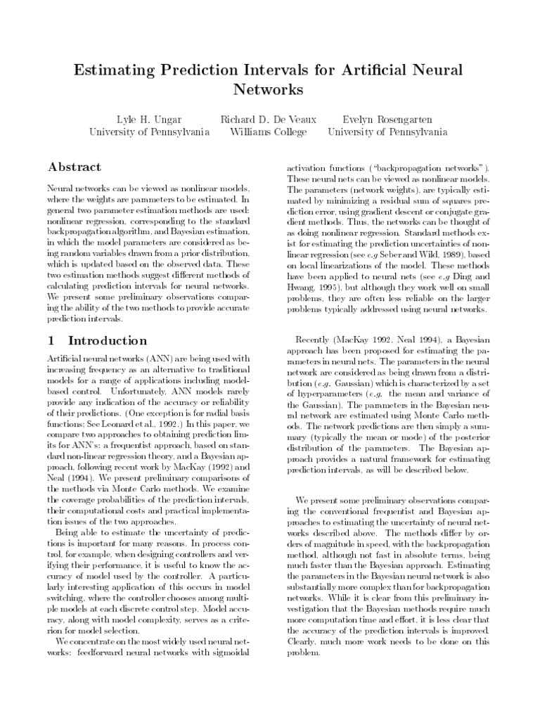 Estimating Prediction Intervals for Artificial Neural Networks: A Comparison of Frequentist and ...