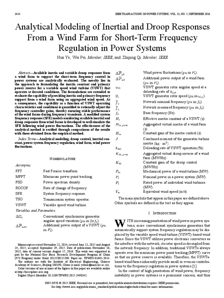 Analytical Model Pdf Wind Power Wind Turbine