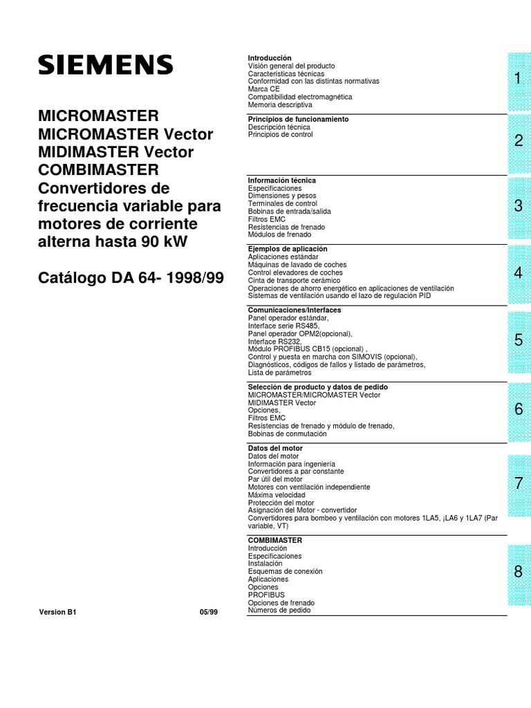 Características técnicas de los convertidores de frecuencia MICROMASTER ...