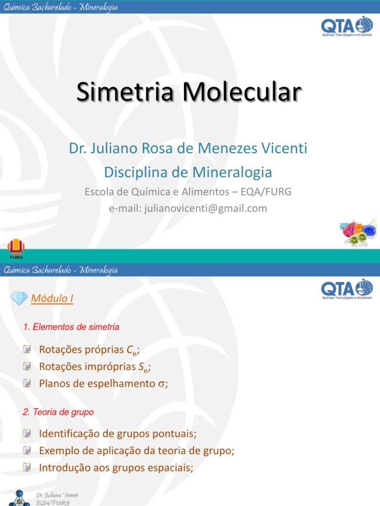Simetria Molecular: Elementos de Simetria e Teoria de Grupos na Análise de Moléculas | PDF ...
