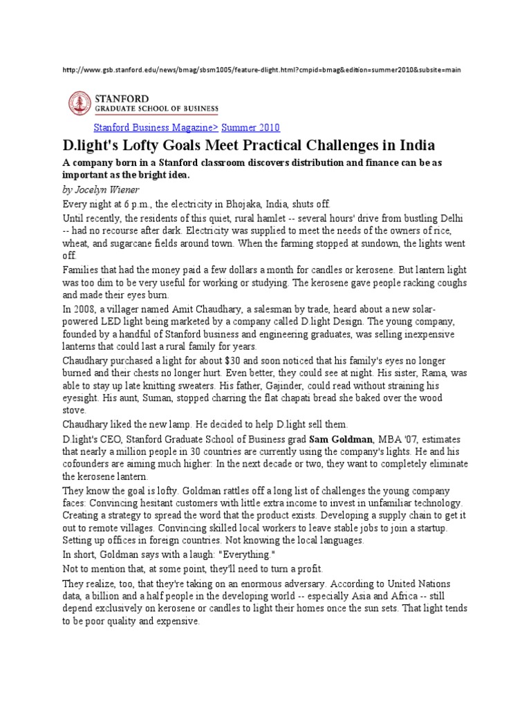 D.light's Lofty Goals Meet Practical Challenges in India: Stanford ...