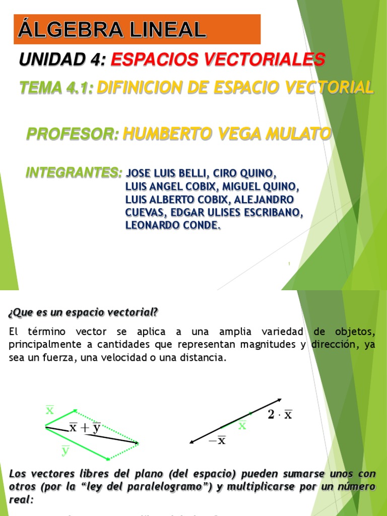 Exposicion de Algebra Lineal | PDF | Espacio vectorial | Vector Euclidiano