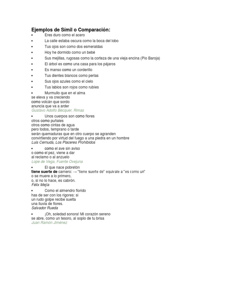 Ejemplos de Símil o Comparación | PDF | Poesía