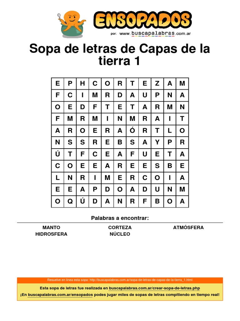 Sopa de Letras de Capas de La Tierra 1 | PDF