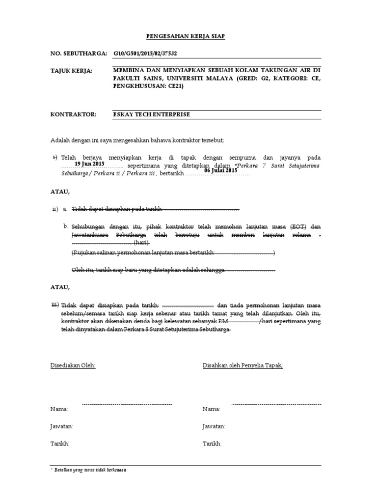 Contoh Borang Siap Kerja | PDF