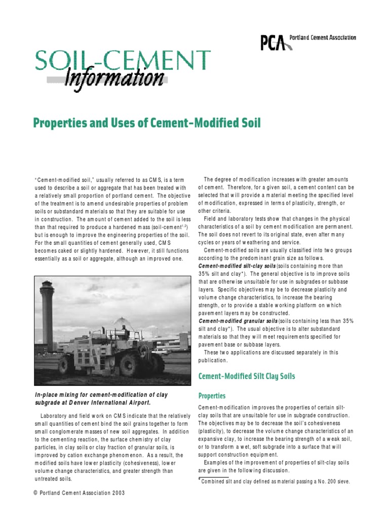 PCA Soil - Properties and Uses of Cement-Modified Soil PDF | PDF | Road ...