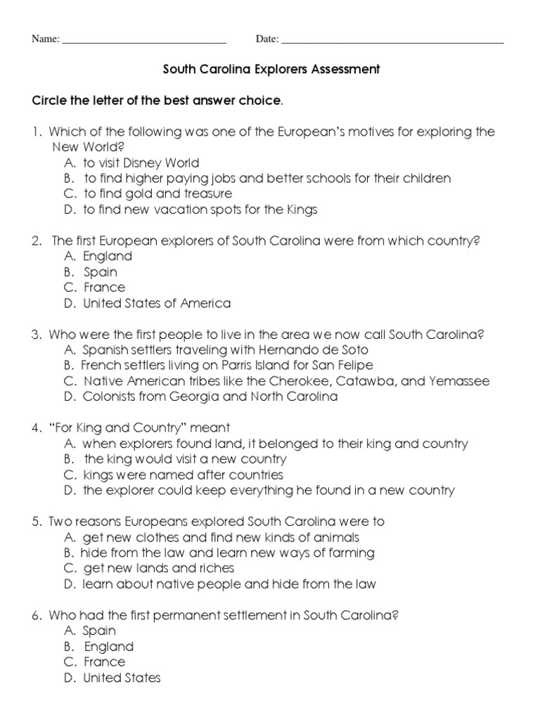 Explorers Test | PDF | South Carolina | Exploration