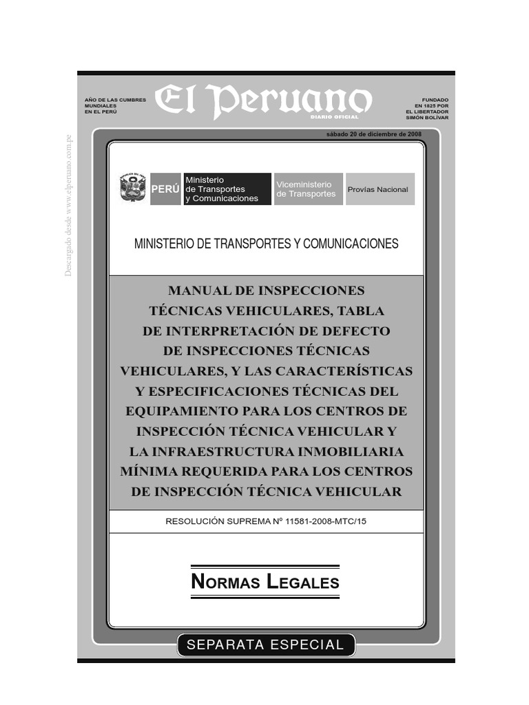 Manual Itv RD 11581 2008 MTC | PDF | Eje | Transporte