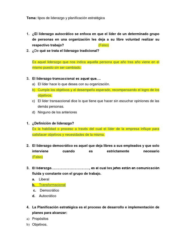 2 Tipos de Liderazgo y Planificación Estratégica | PDF | Liderazgo ...