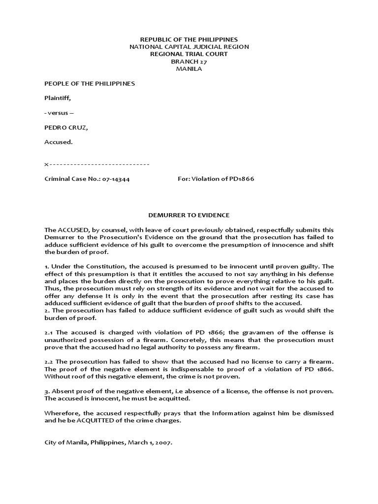 Demurrer To Evidence