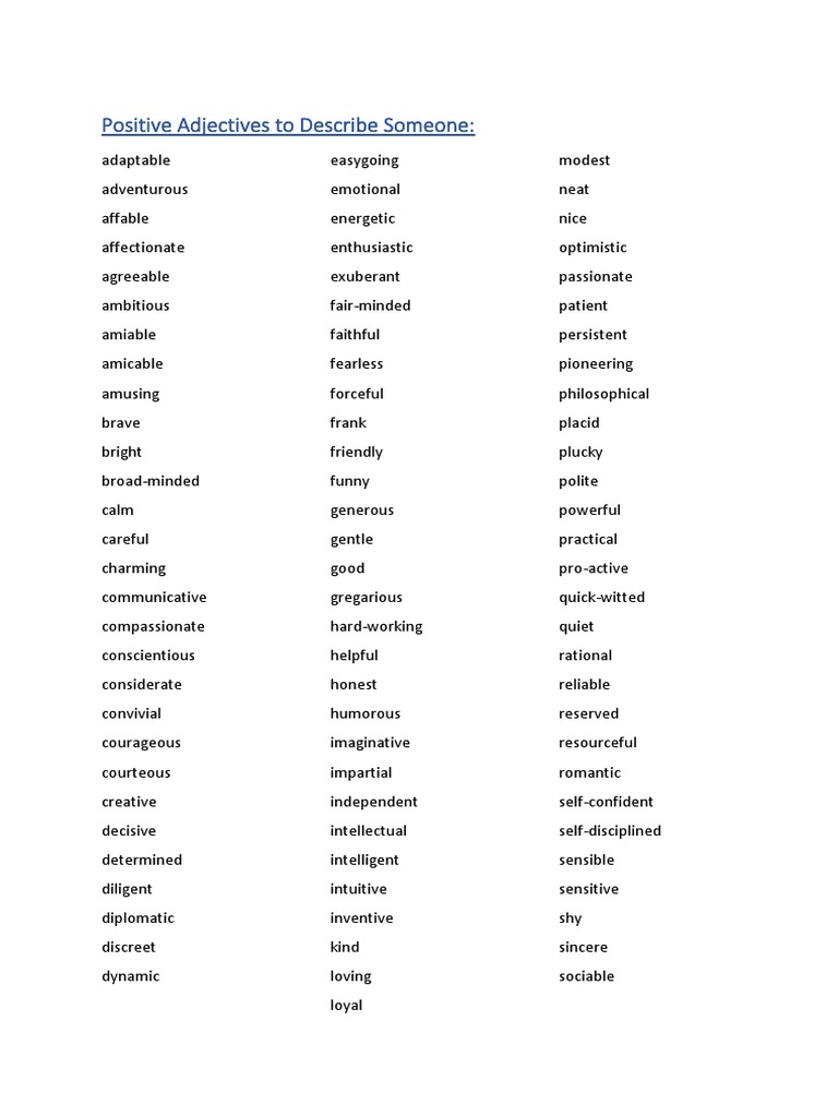 Positive Adjectives To Describe Someone | PDF