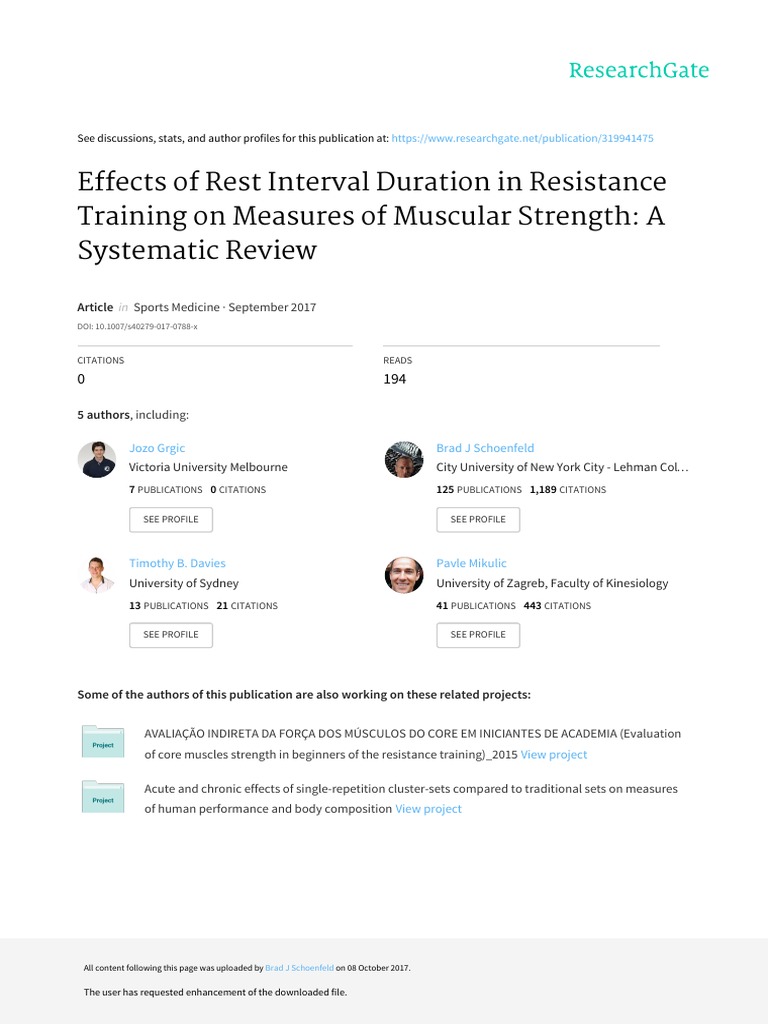 Effects of Rest Interval Duration in Resistance Training On Measures of ...