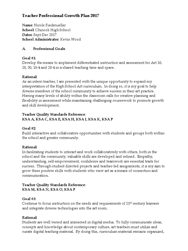 Teacher Professional Growth Plan 2017 | PDF | Collaboration | Teachers