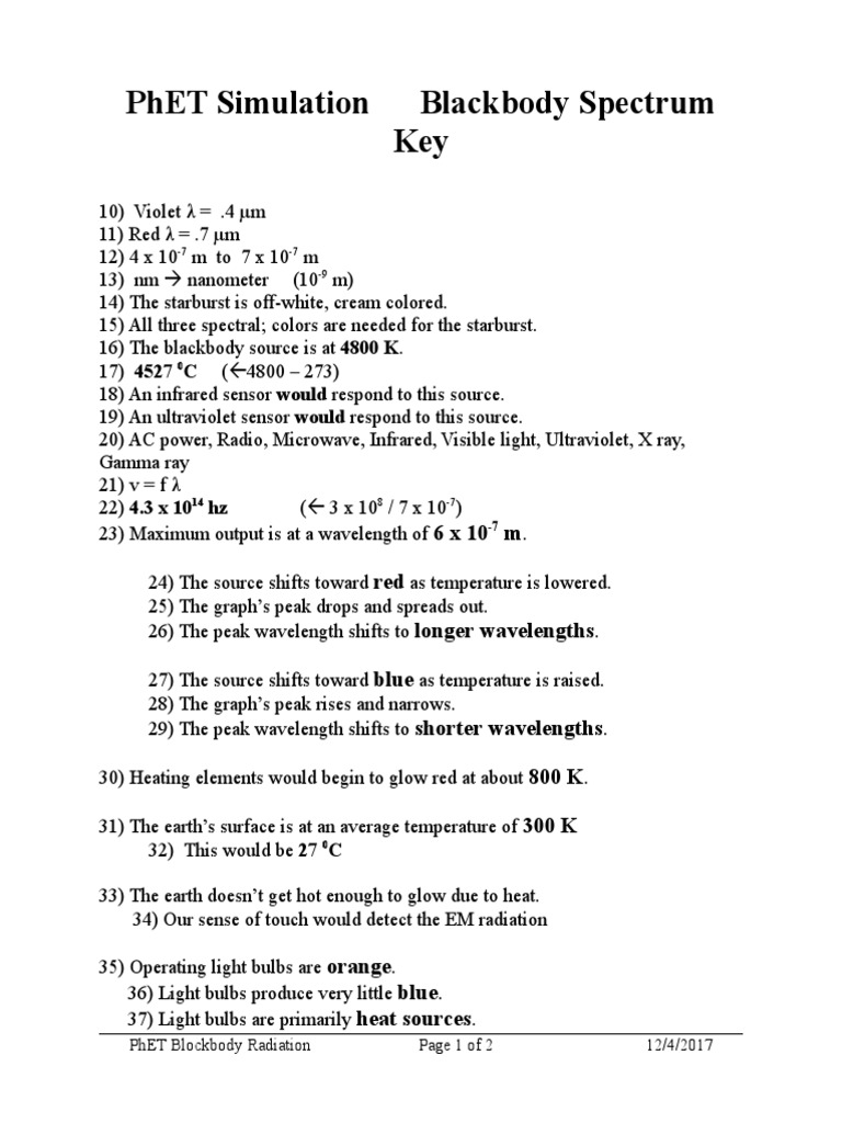 PhET Blackbody Spectrum - KEY | PDF | Science & Mathematics
