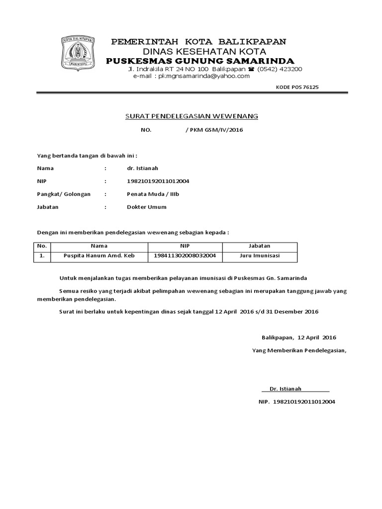 Surat Delegasi Wewenang | PDF