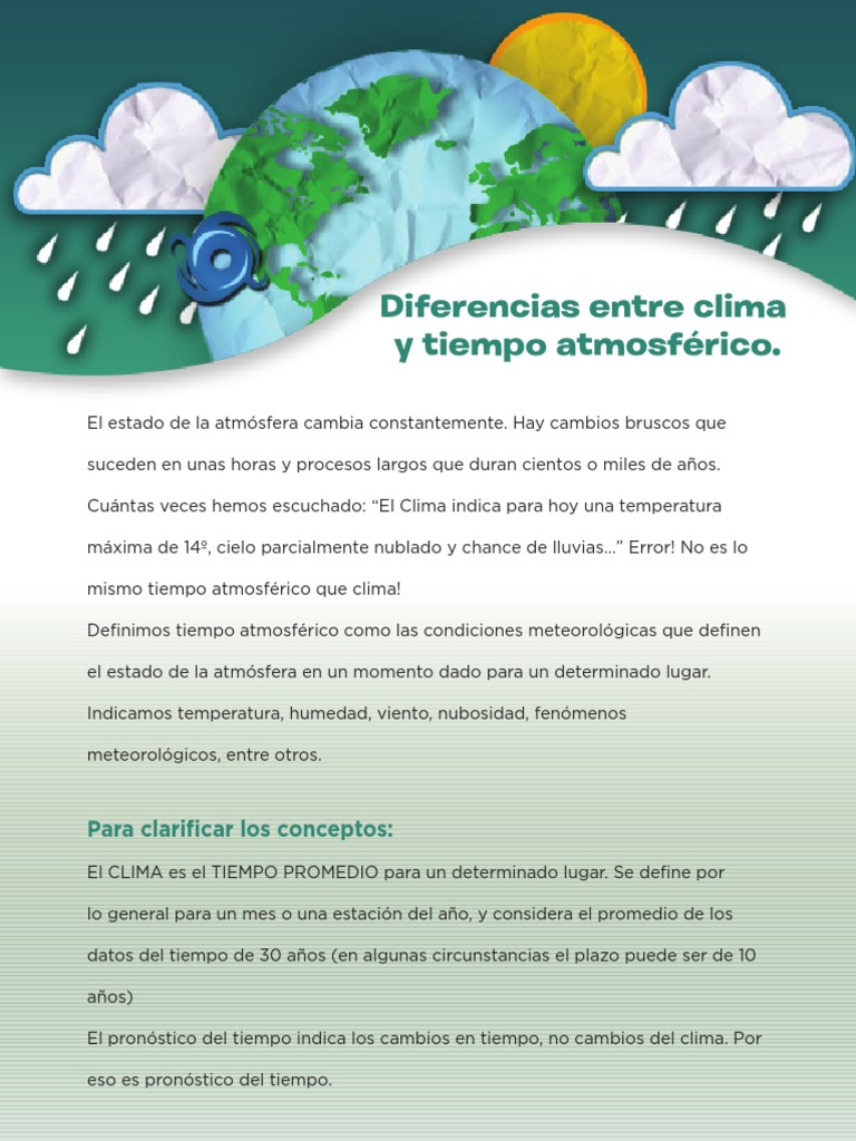 Diferencia entre clima y tiempo: clima es promedio, tiempo es ahora | PDF