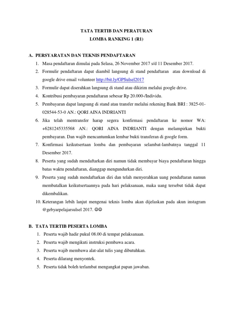 Tatib Dan Peraturan Lomba Ranking 1 | PDF | Game & Aktivitas