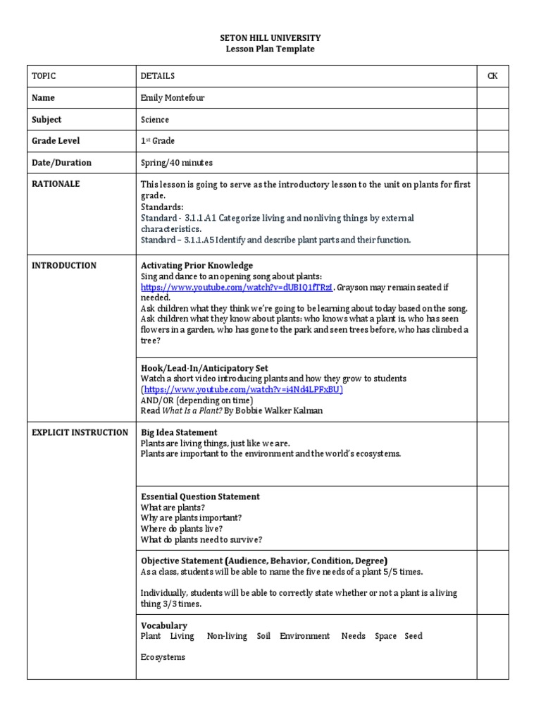 Lesson Plan 1 Pdf Psychological Concepts Cognition
