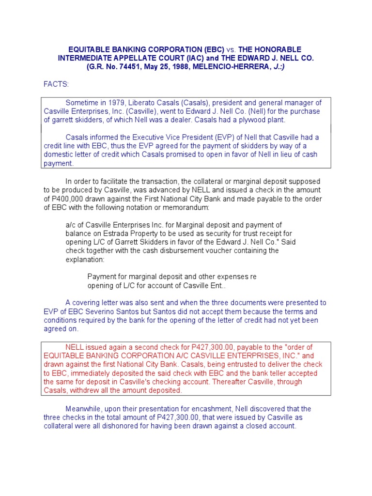 nego ebc vs iac | Letter Of Credit | Cheque