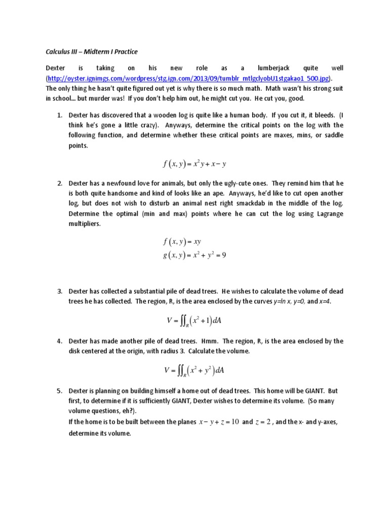 MAT 2322 Calculus III Midterm Practice | PDF | Volume | Physics