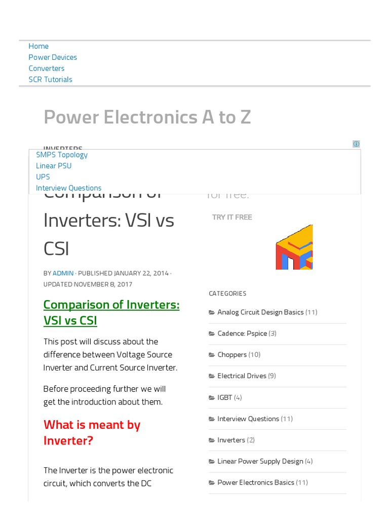 Comparison of Inverters - VSI Vs CSI - Power Electronics A To Z ...
