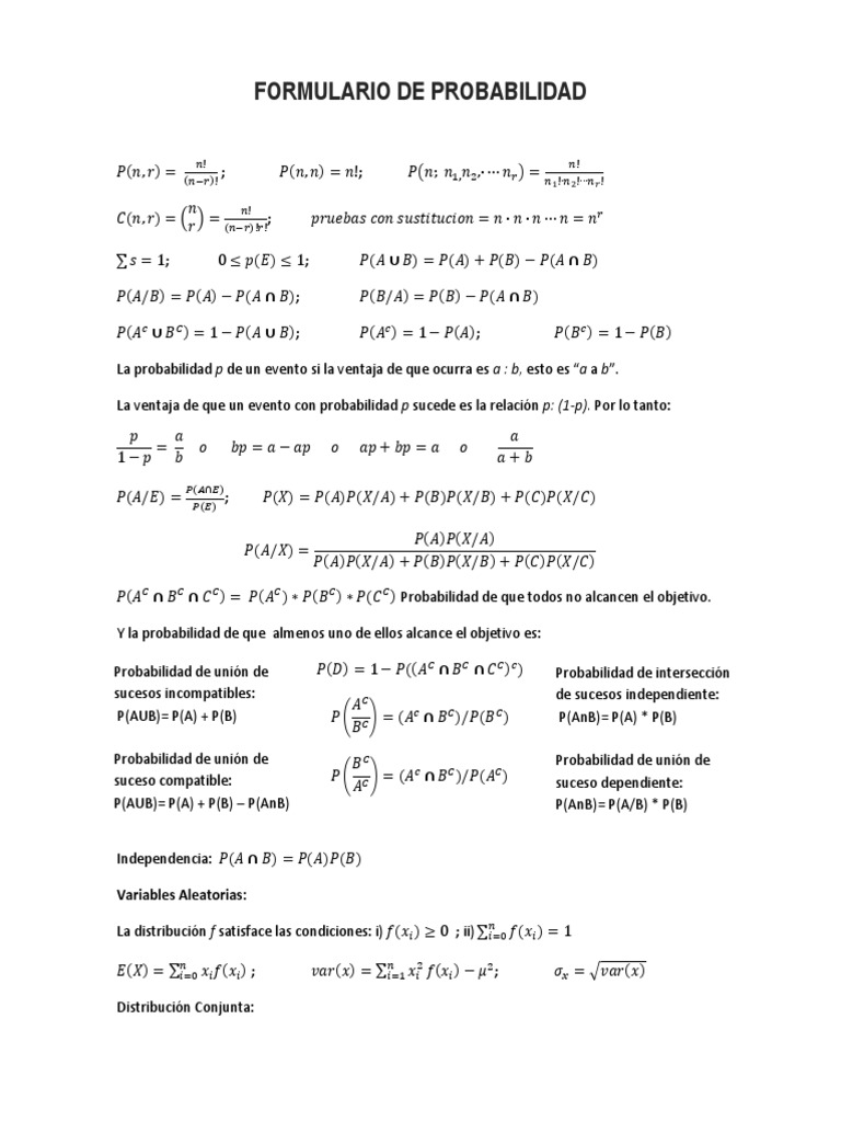 Formulario de Probabilidad | PDF | Distribución de probabilidad | Modelado científico