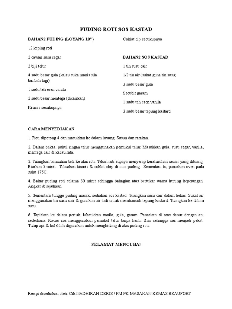 Puding Roti Sos Kastad | PDF