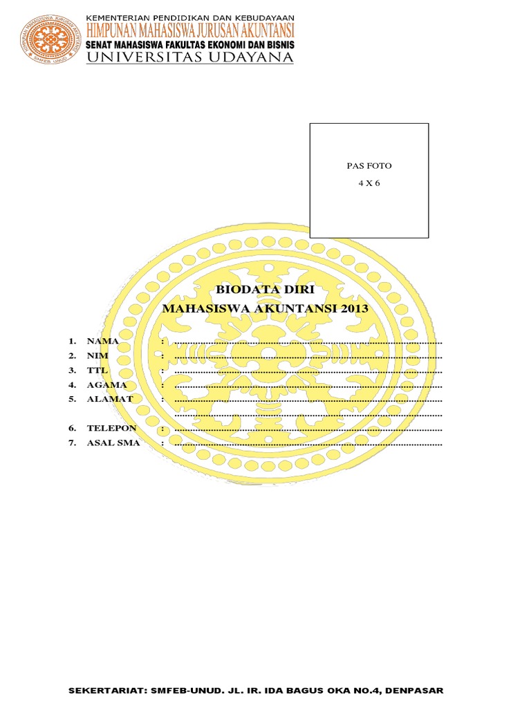 Biodata Diri Maba Dan Formulir Apresiasi Minat Bakat | PDF