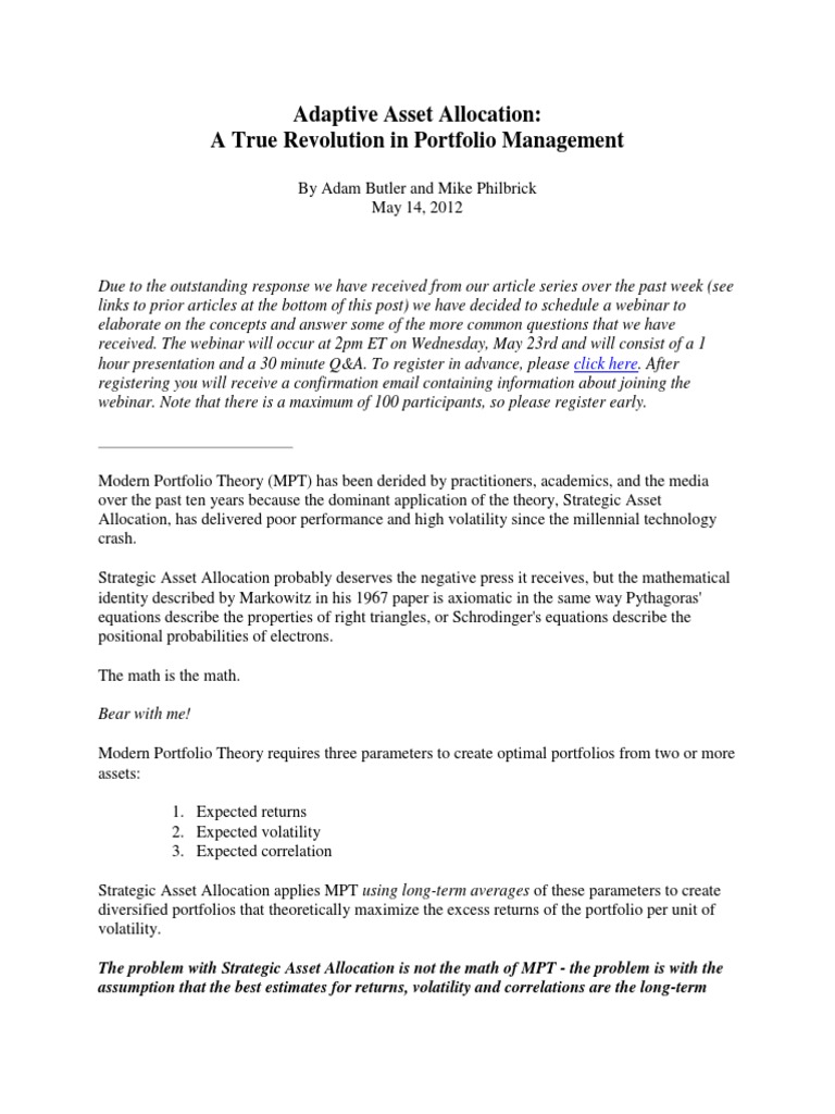 Adaptive Asset Allocation | PDF | Asset Allocation | Diversification (Finance)