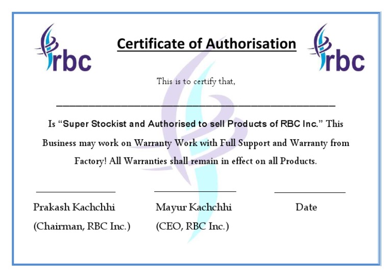 Certificate of Authorisation | PDF