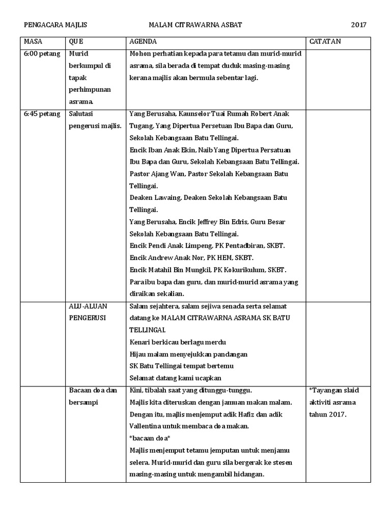 Skrip MC Malam Citrawarna | PDF