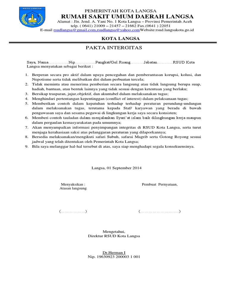 Contoh Surat Fakta Integritas - Riset
