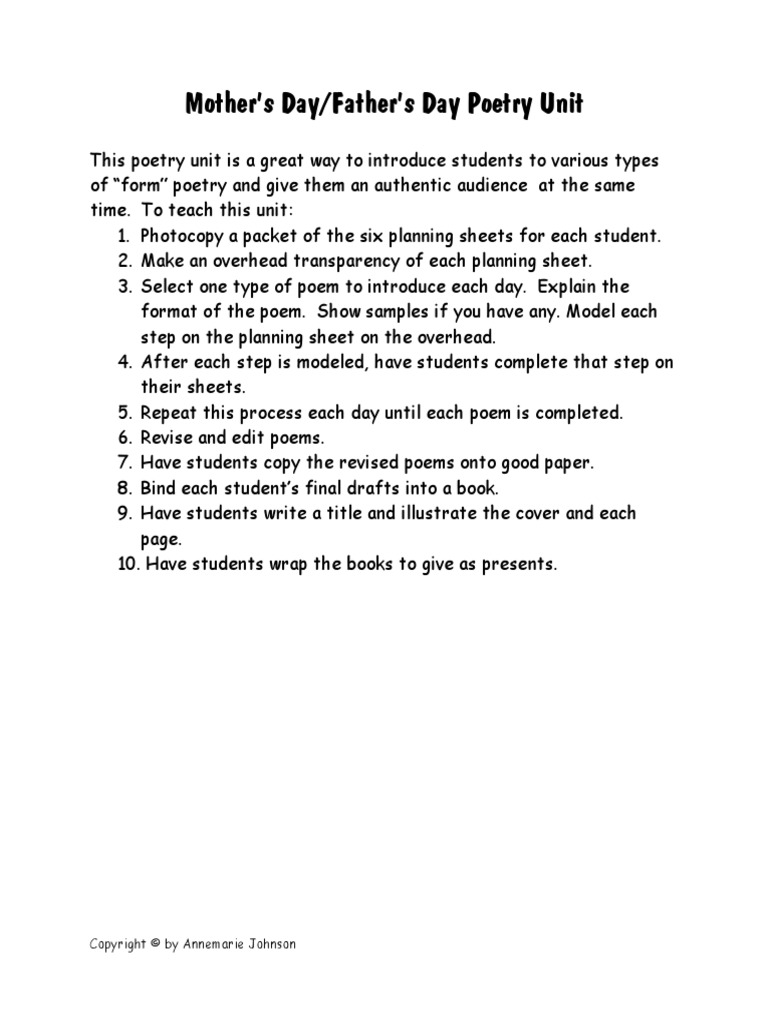 Mother's Day/Father's Day Poetry Unit | PDF | Poetry | Linguistic Typology