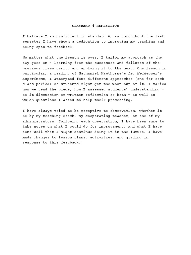 Standard 4 Reflection | PDF