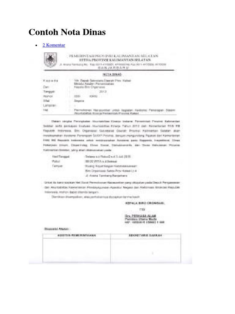 Contoh dan Arti Nota Dinas | PDF