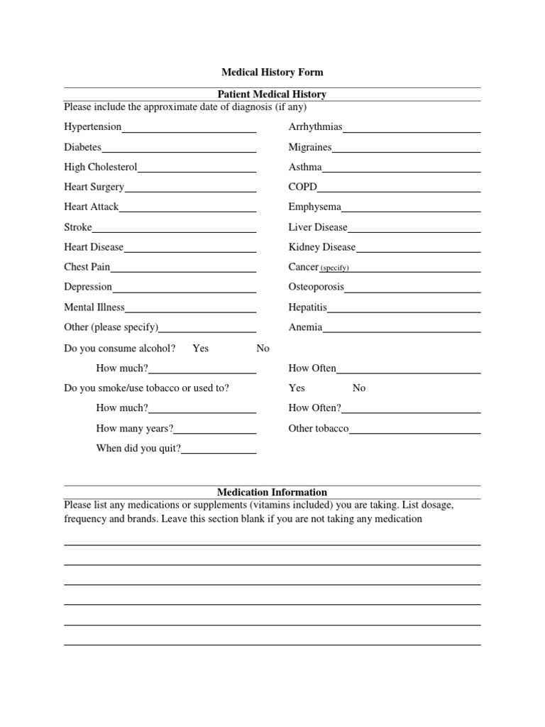 Medical History Form Patient Medical History: (Specify) | PDF