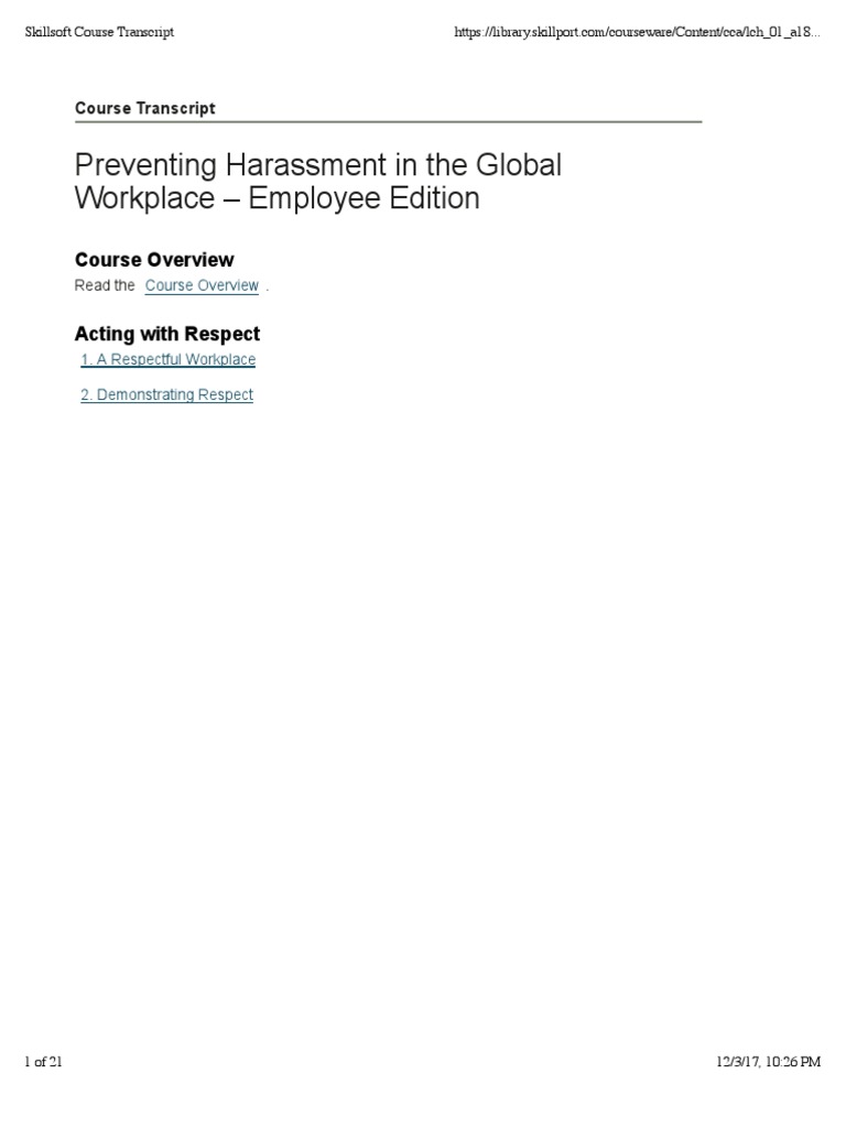 Anti-Harassment Training - Skillsoft Course Transcript | PDF | Empathy ...